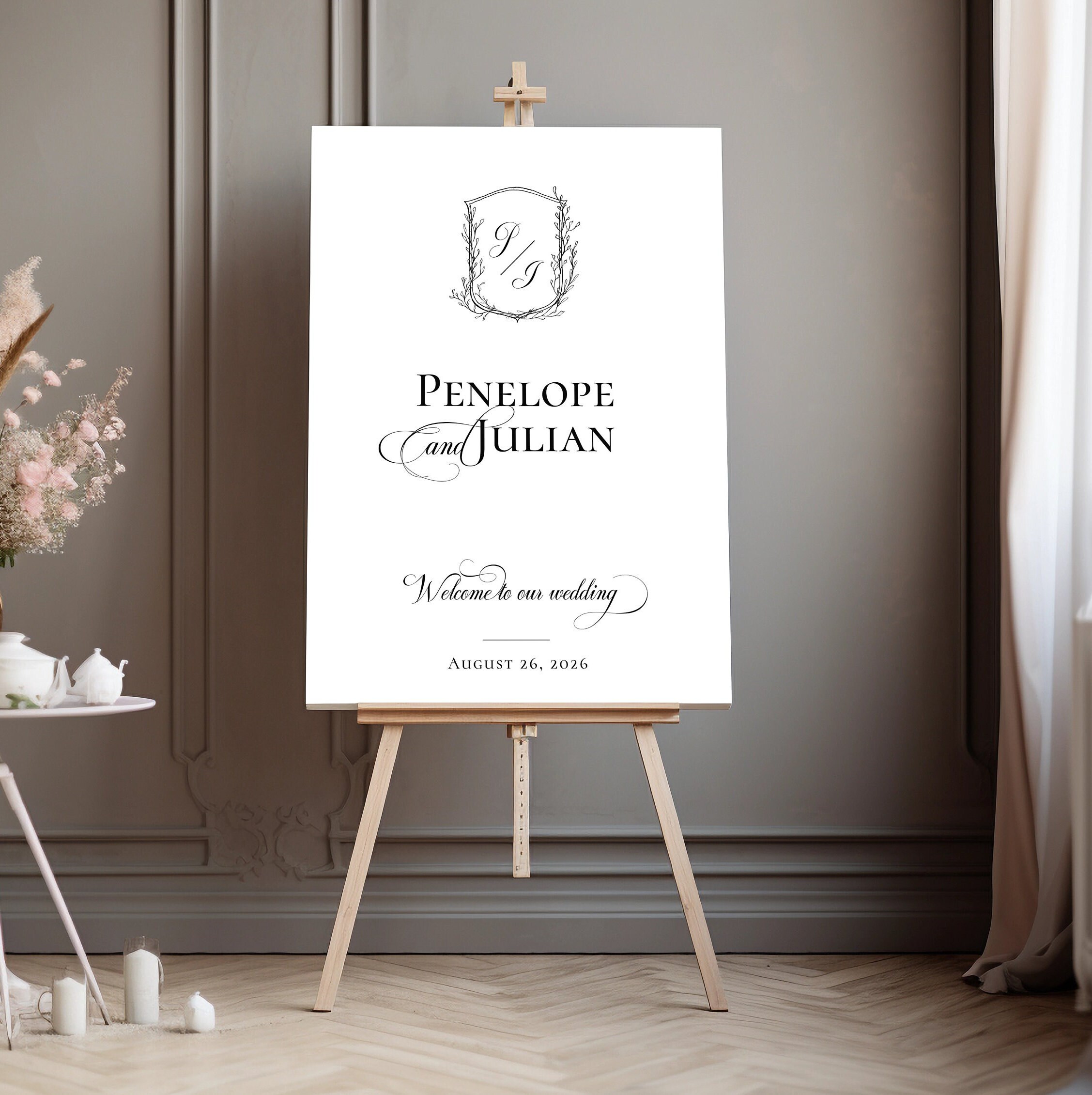 Wedding Welcome Sign With Crest, Monogram Crest Welcome Sign, Welcome ...
