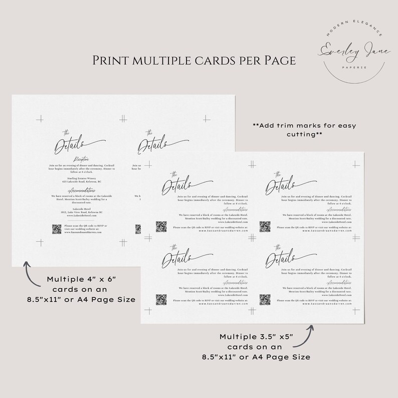 Minimalist Wedding Details Card Template, Details Card With QR Code, Editable, Printable Wedding ...