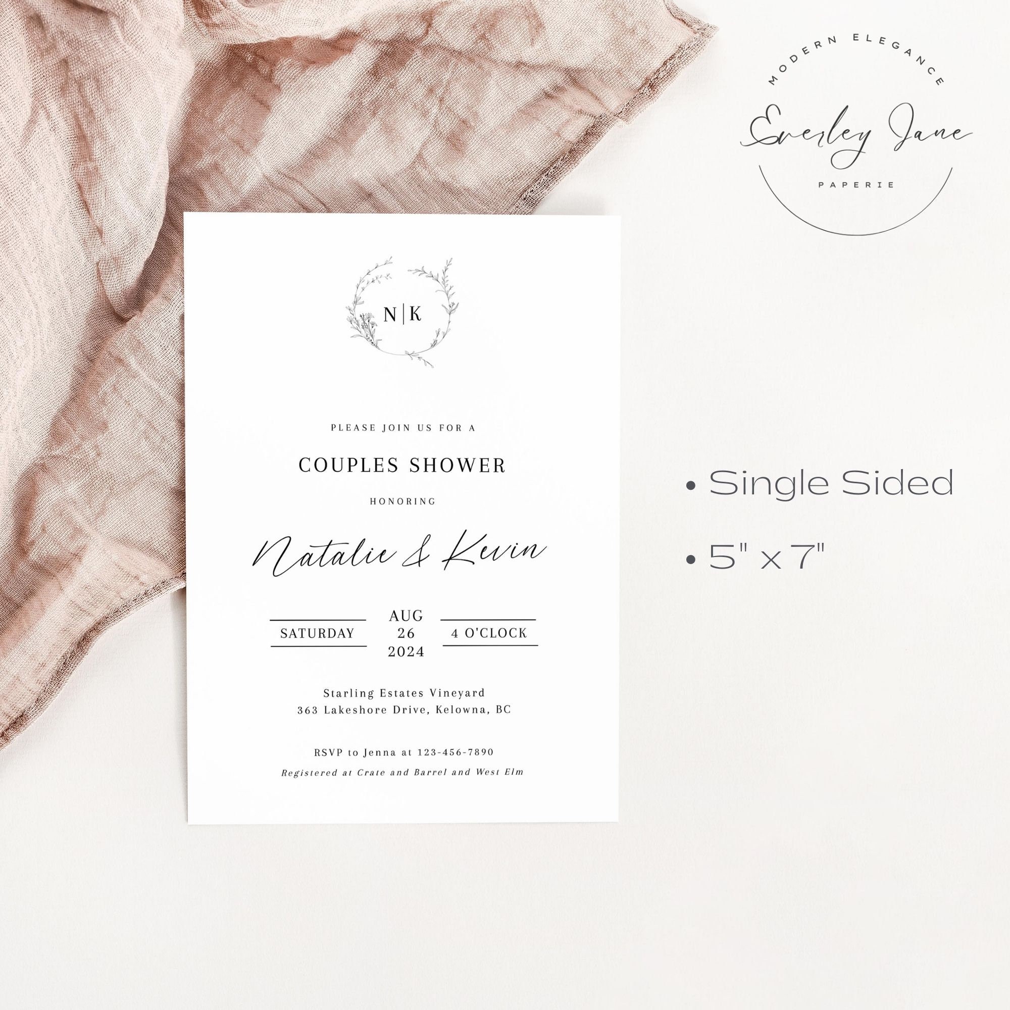 Couples Shower Invitation Template, Monogram Shower Invite, Minimalist Shower Invite, Printable ...