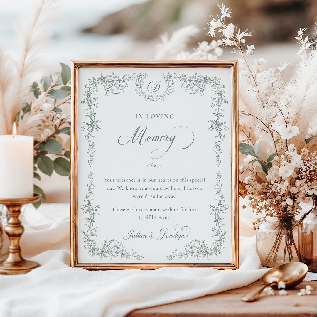 Memory Table Sign Sage Green, Wedding Memorial Sign, Green Chinoiserie ...