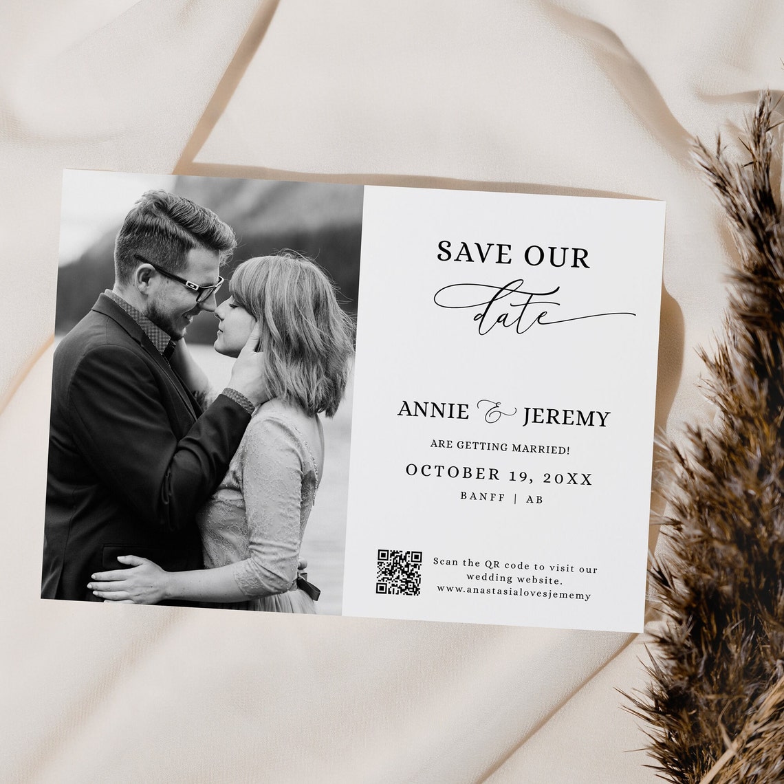 Save the Date With Photo and QR Code, Editable QR Code Save the Date ...