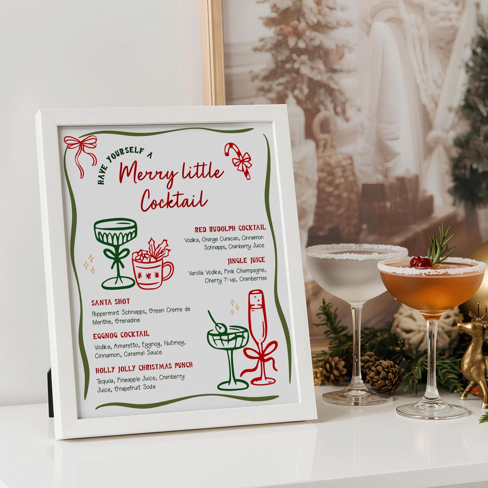 Whimsical Christmas Bar Menu Template, Hand Drawn Holiday Cocktail Menu ...