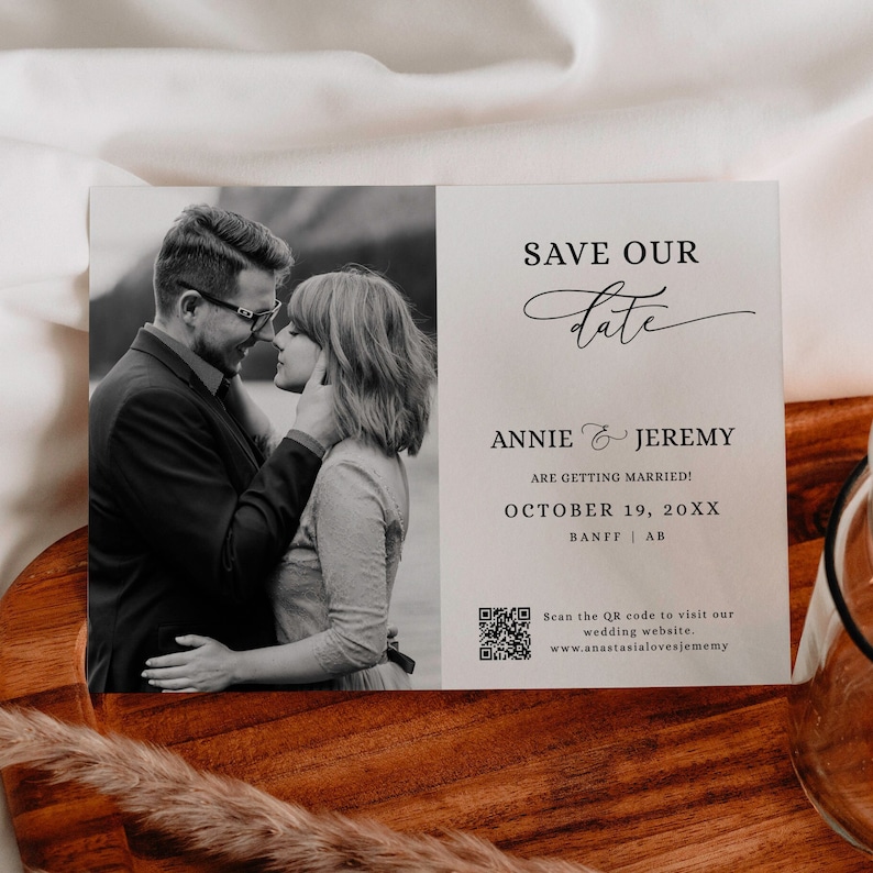 Save the Date With Photo and QR Code, Editable QR Code Save the Date ...