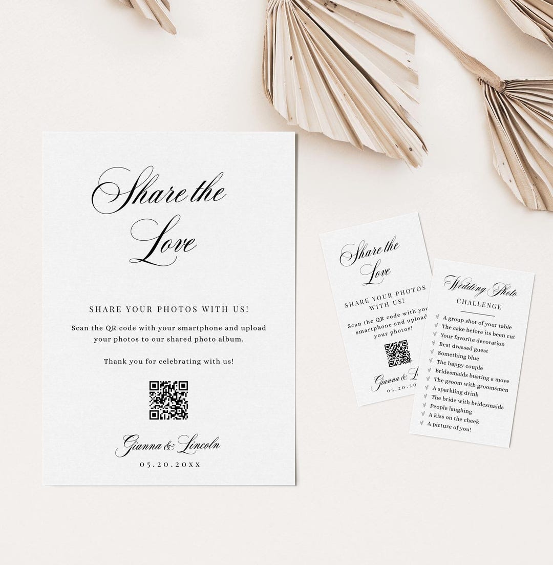 Share the Love Wedding QR Code Sign and Idea Cards, QR Code Wedding ...