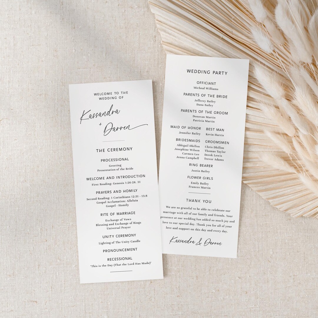 Minimalist Church Wedding Program, Christian Ceremony Program ...