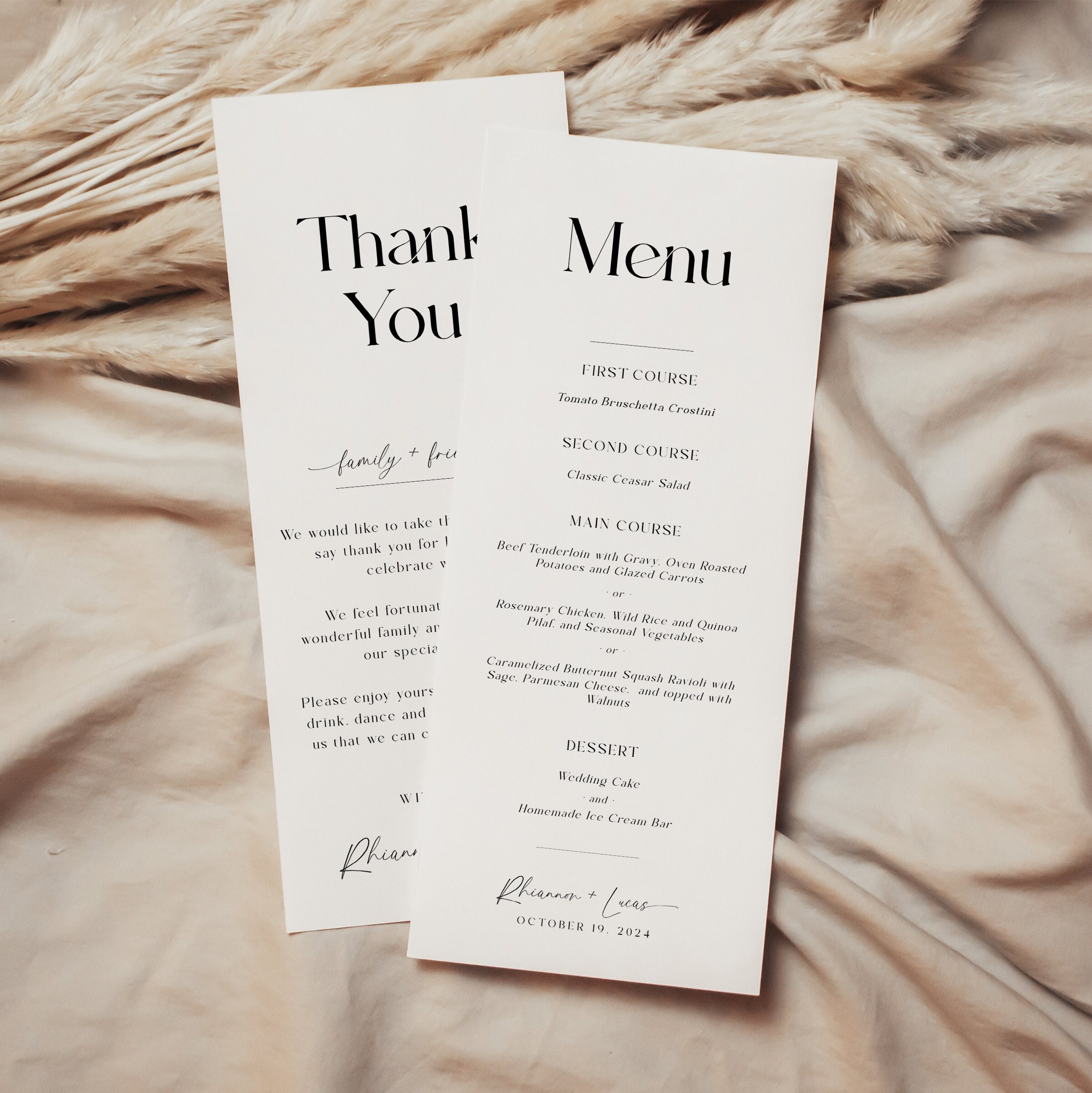 Minimal Wedding Menu and Thank You Card Thank You Napkin - Etsy Canada
