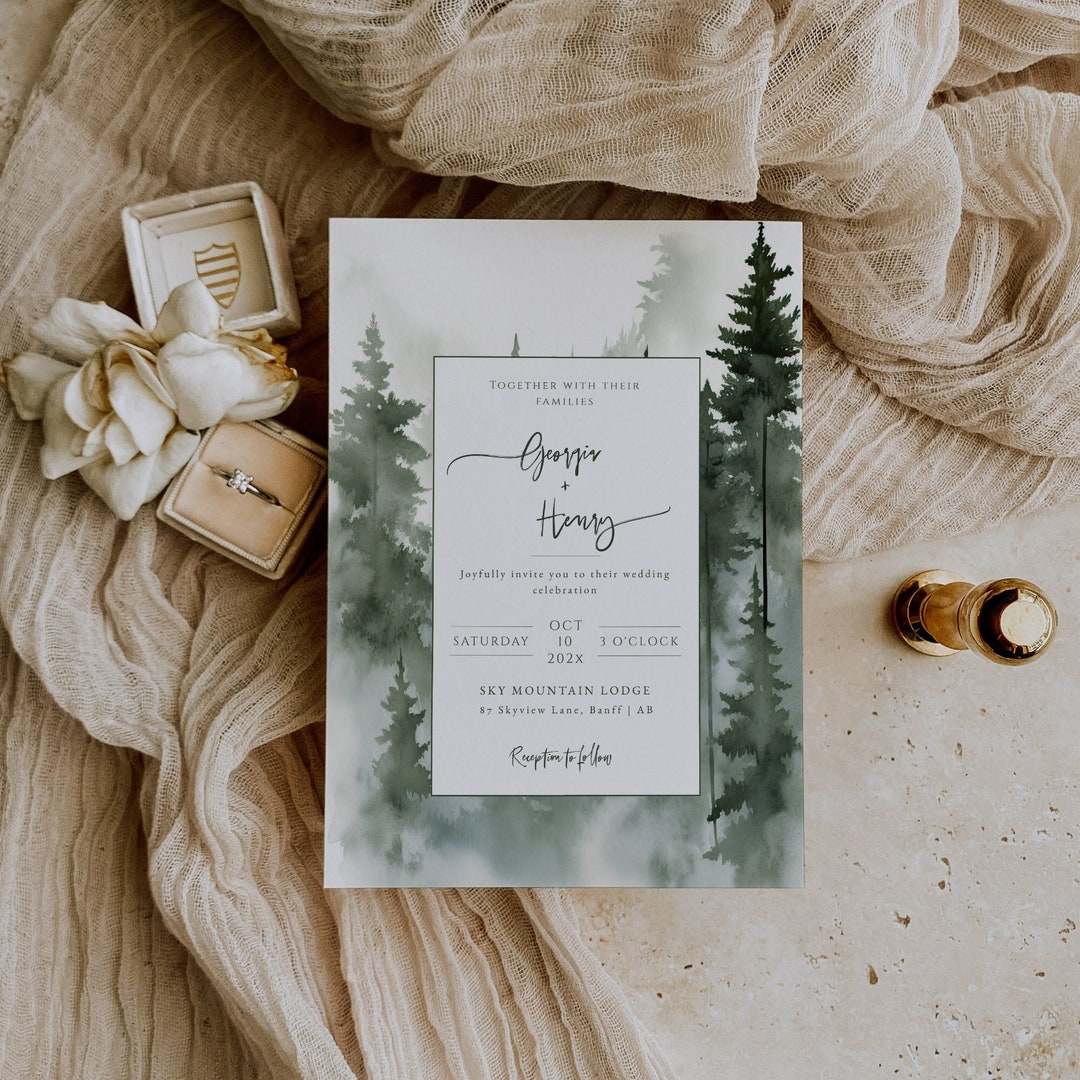 Rustic Wedding Invitation Template, Forest Wedding Invite, Fall Wedding ...