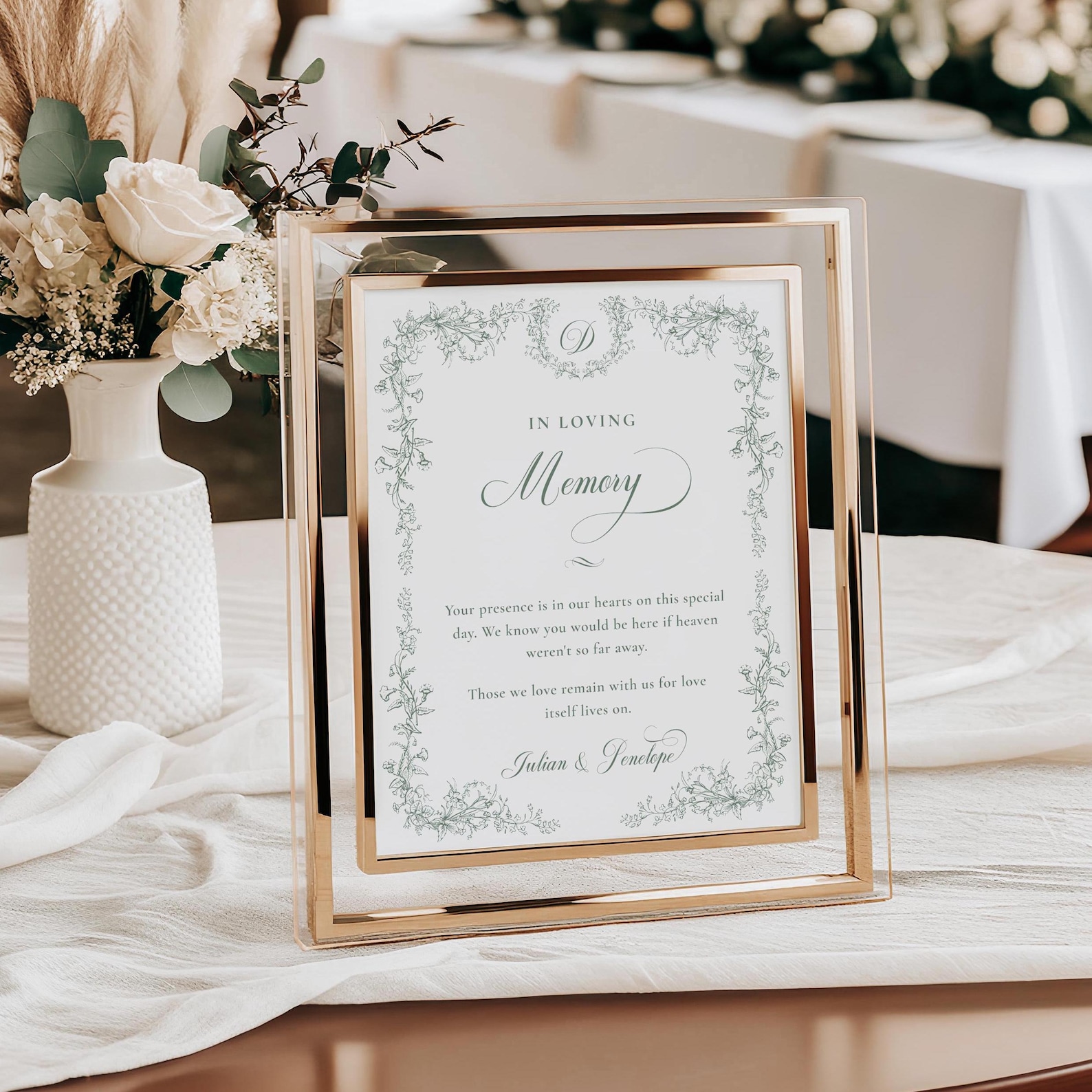 Memory Table Sign Sage Green, Wedding Memorial Sign, Green Chinoiserie ...