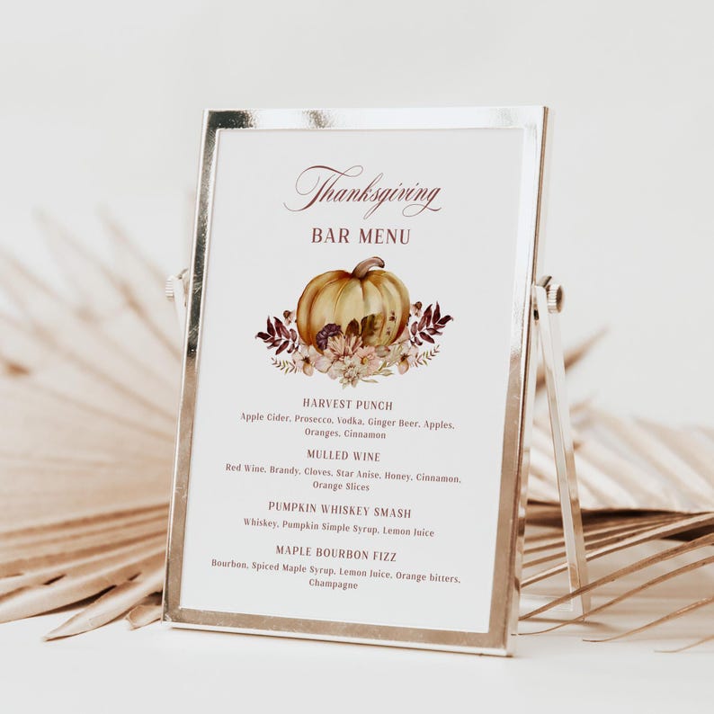 Thanksgiving Bar Menu Sign Template, Pumpkin Bar Menu, Friendsgiving ...