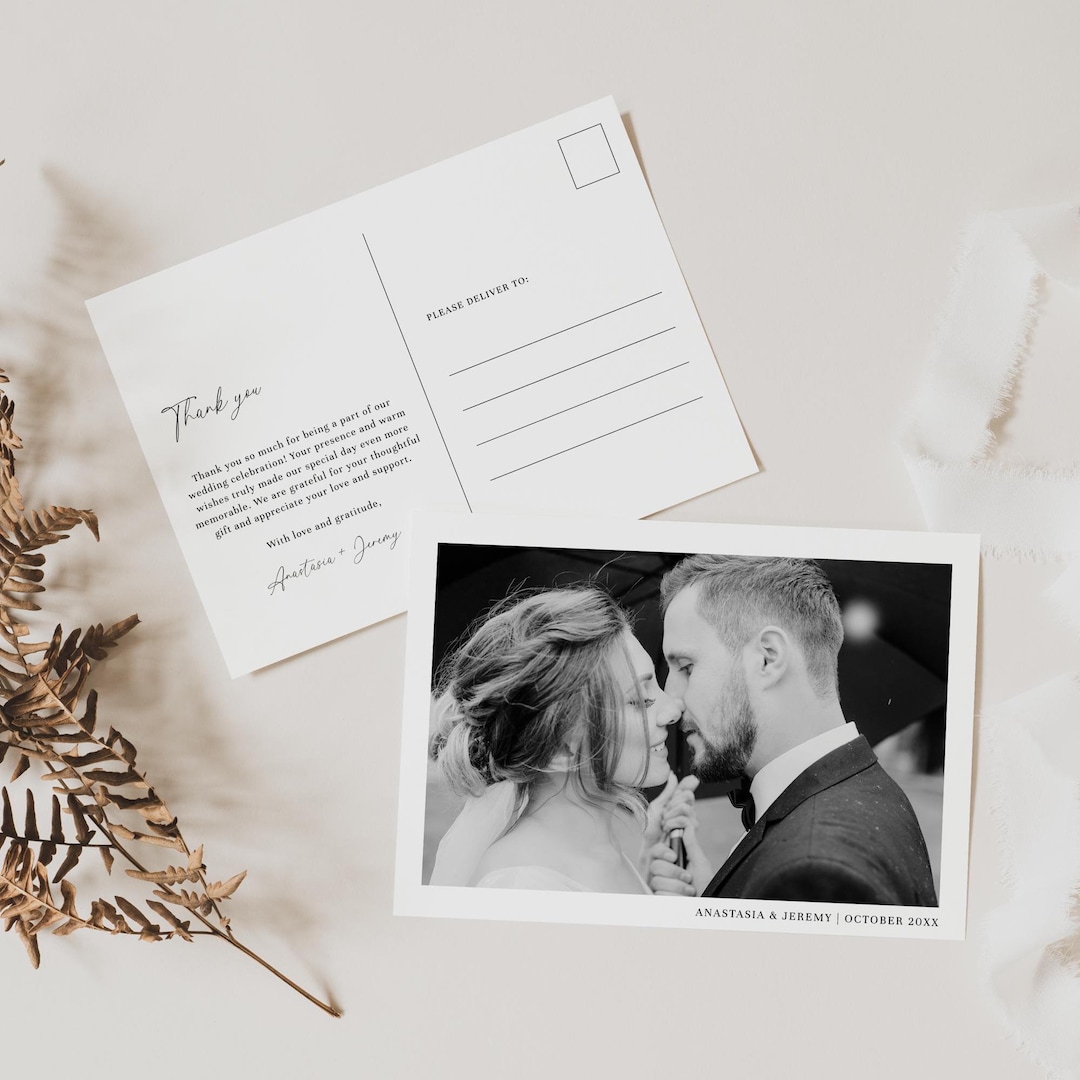 Wedding Thank You Postcard Template, Minimalist Thank You Card ...