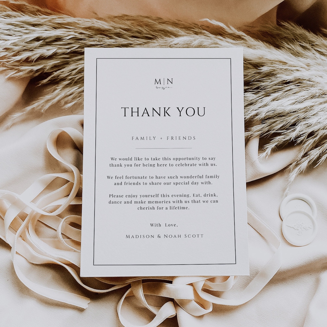 Classic Wedding Thank You Table Card Monogram Thank You - Etsy