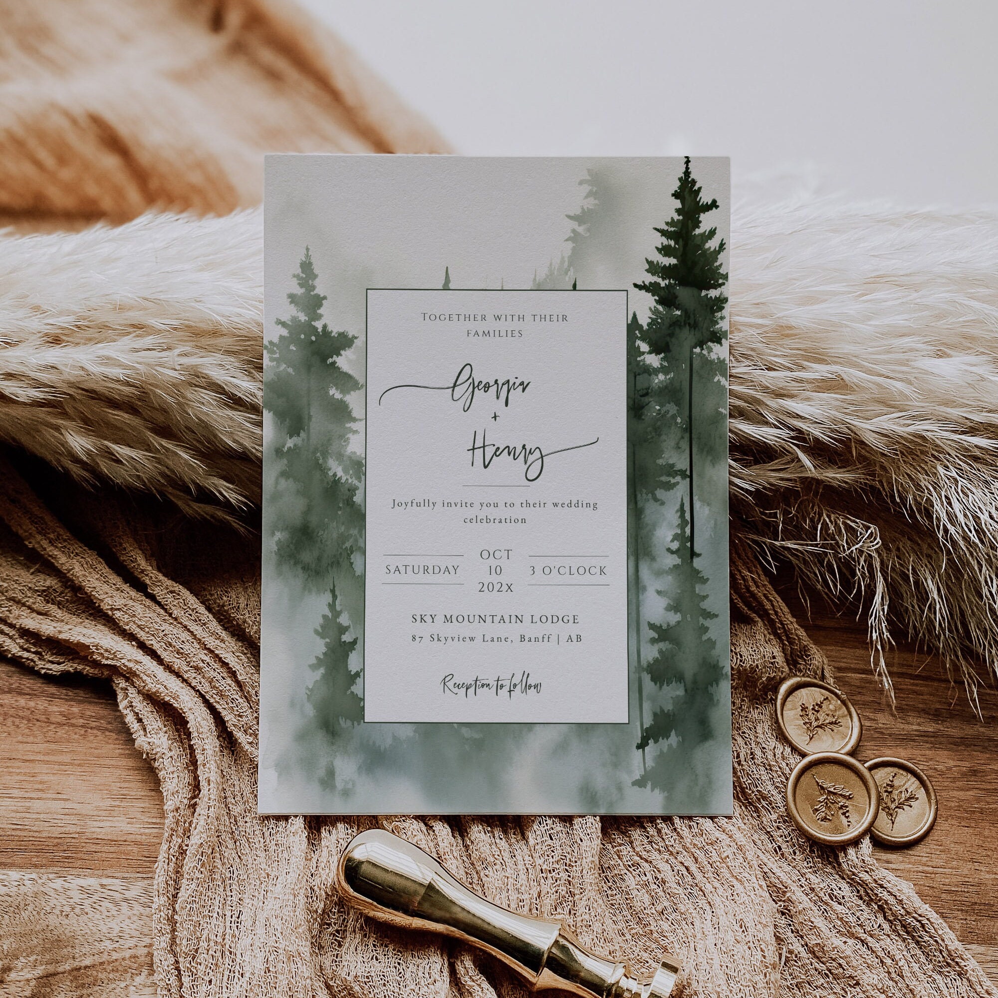 Rustic Wedding Invitation Template Forest Wedding Invite - Etsy
