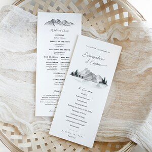Rustic Wedding Program Template, Mountain Wedding Program, Order of Service, Ceremony Itinerary ...