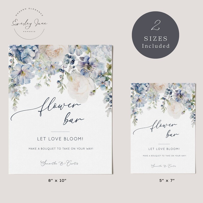 Flower Bar Sign Wedding Flower Bar Sign Template Dusty Blue - Etsy