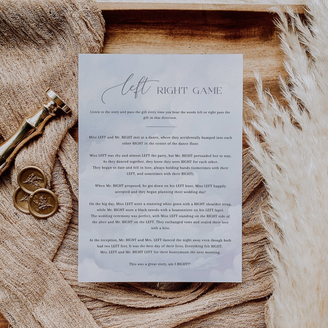 Left Right Bridal Shower Game, Cloud Nine Bridal Shower Game, Bridal ...