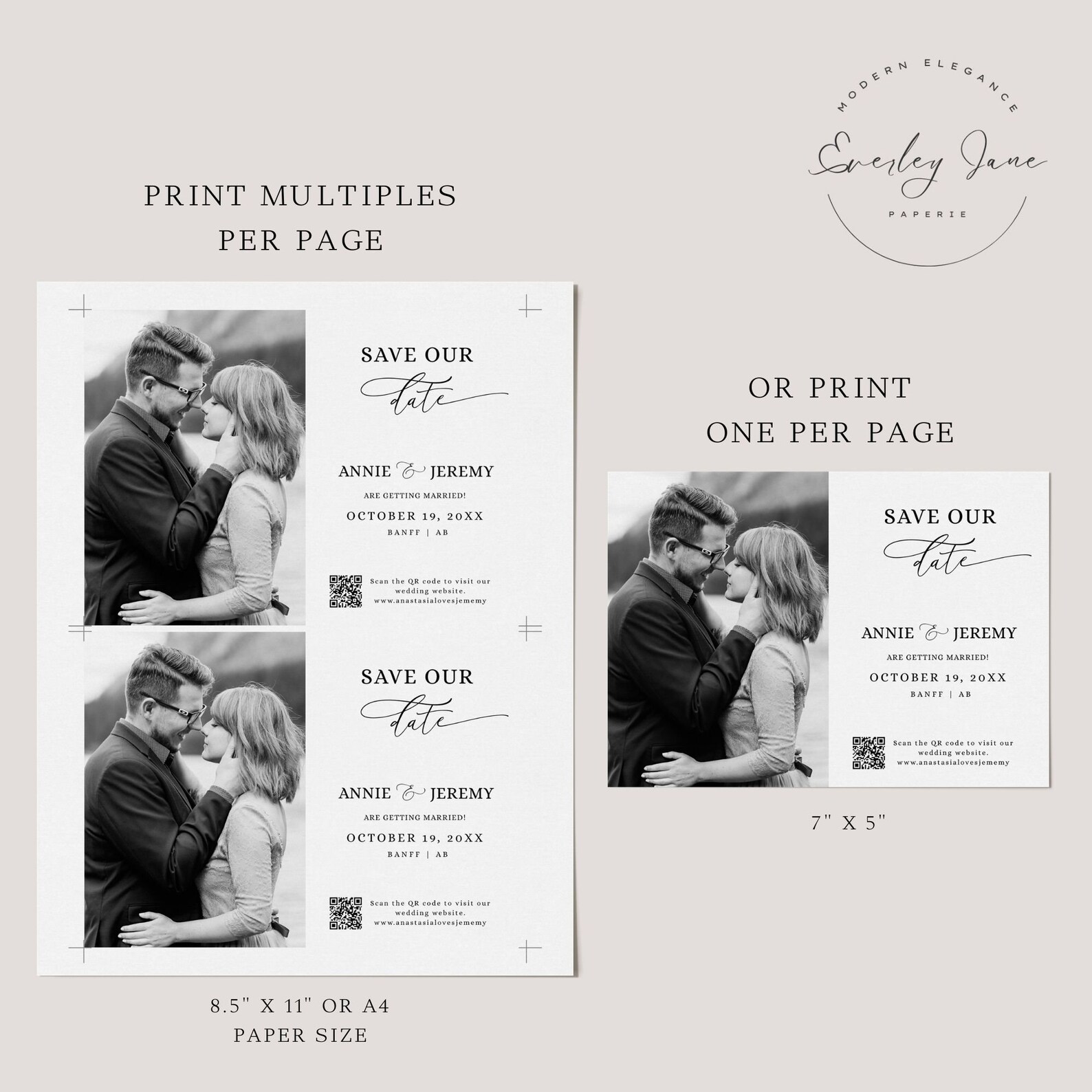 Save the Date With Photo and QR Code, Editable QR Code Save the Date ...