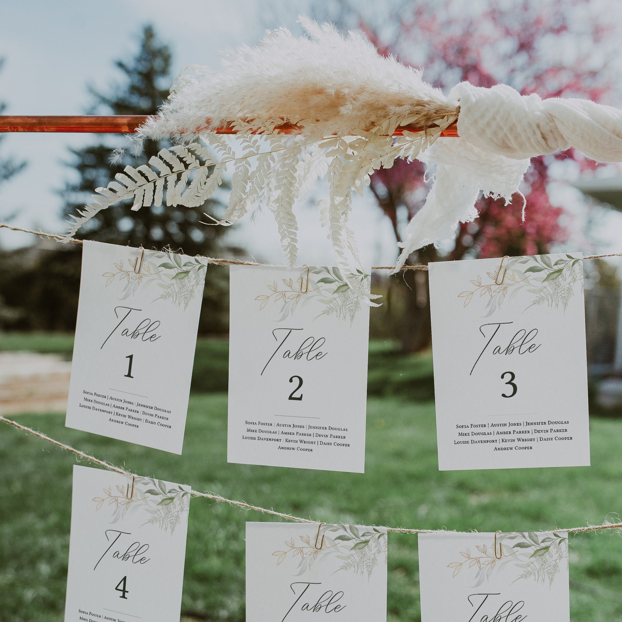 Greenery Wedding Seating Chart Cards, Printable Seating Chart, Editable ...