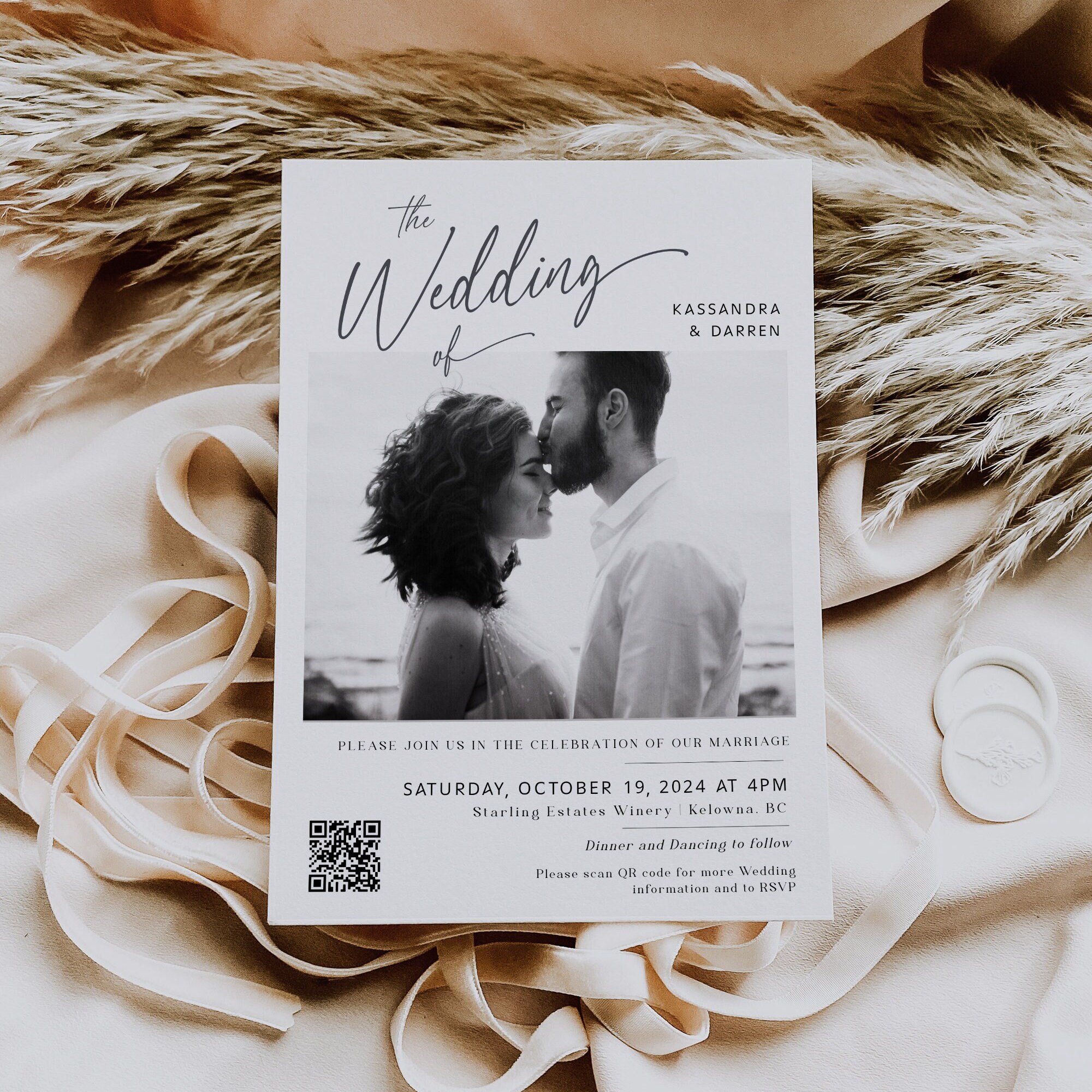 Photo Wedding Invitation, QR Code Wedding Invite, Wedding Invitation ...