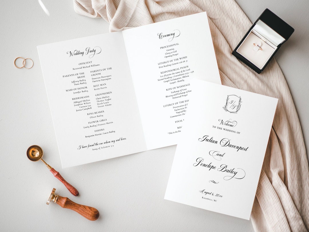 Church Wedding Ceremony Program, Catholic Wedding Program Booklet, Monogram Wedding Program ...