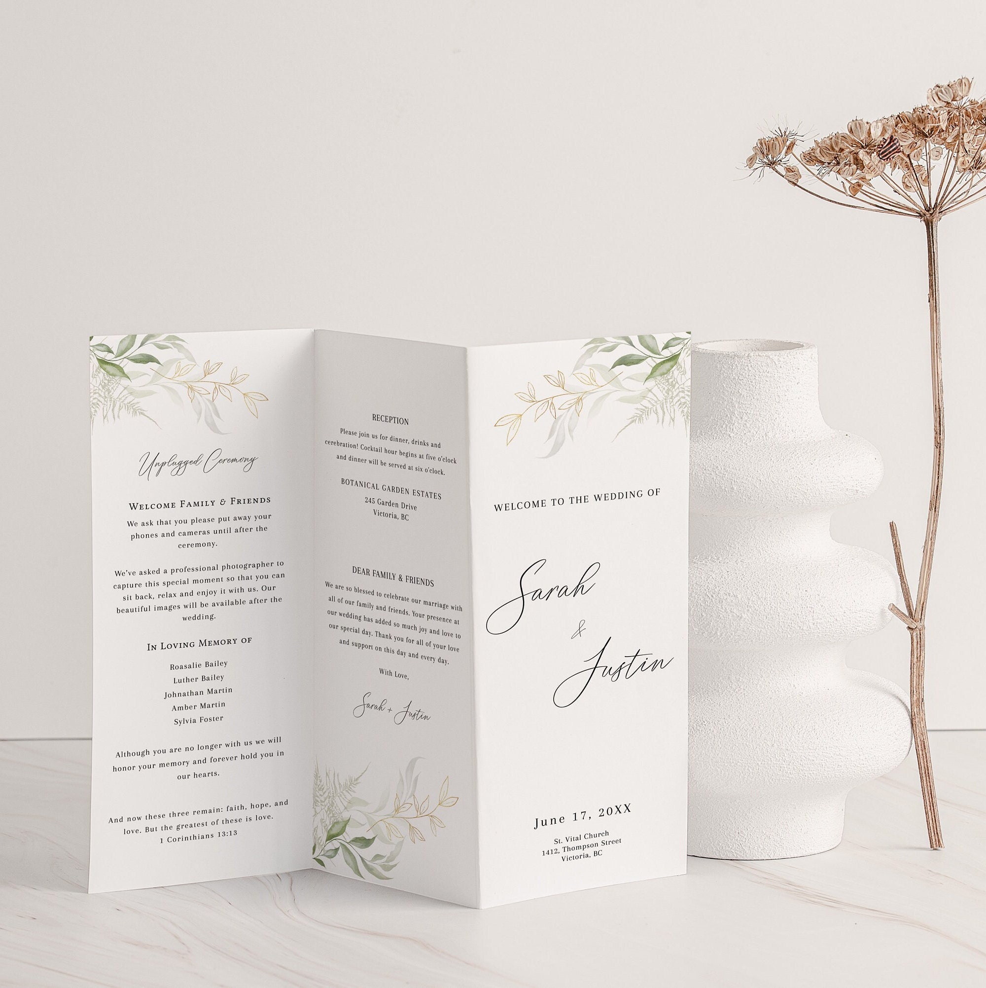 Trifold Wedding Program Template, Church Ceremony Program, Catholic ...