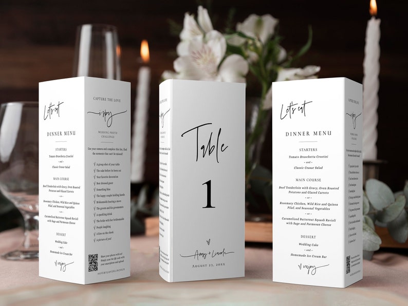Tri-fold Wedding Table Number Template, Trifold Table Number & Menu ...