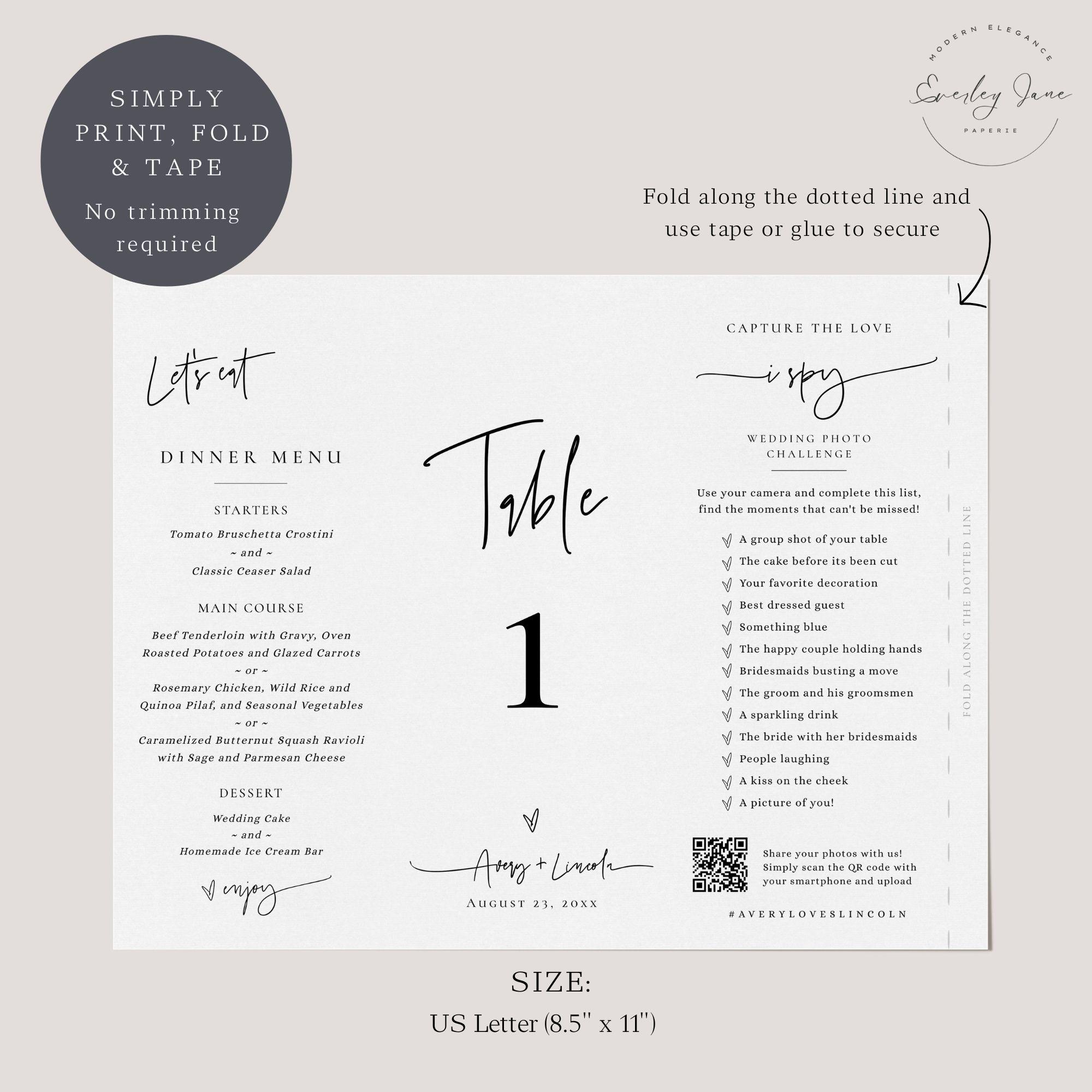 Tri-fold Wedding Table Number Template, Trifold Table Number & Menu ...