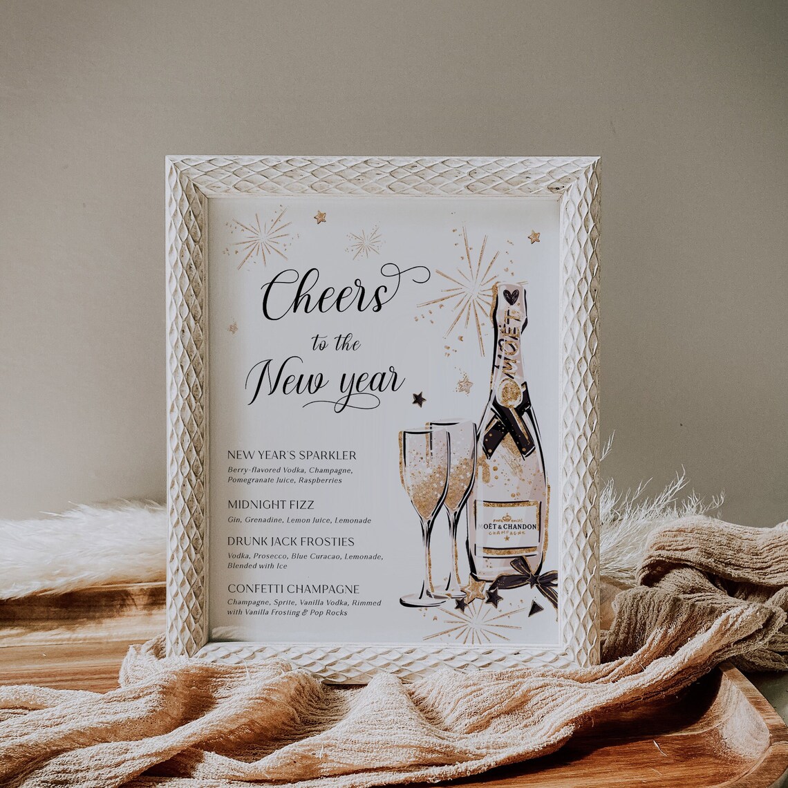New Years Eve Drink Menu Sign, Holiday Bar Sign, New Years Party Bar ...