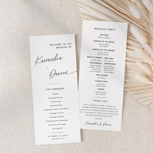 Minimalist Wedding Program Card, Modern Order of Service, Ceremony ...