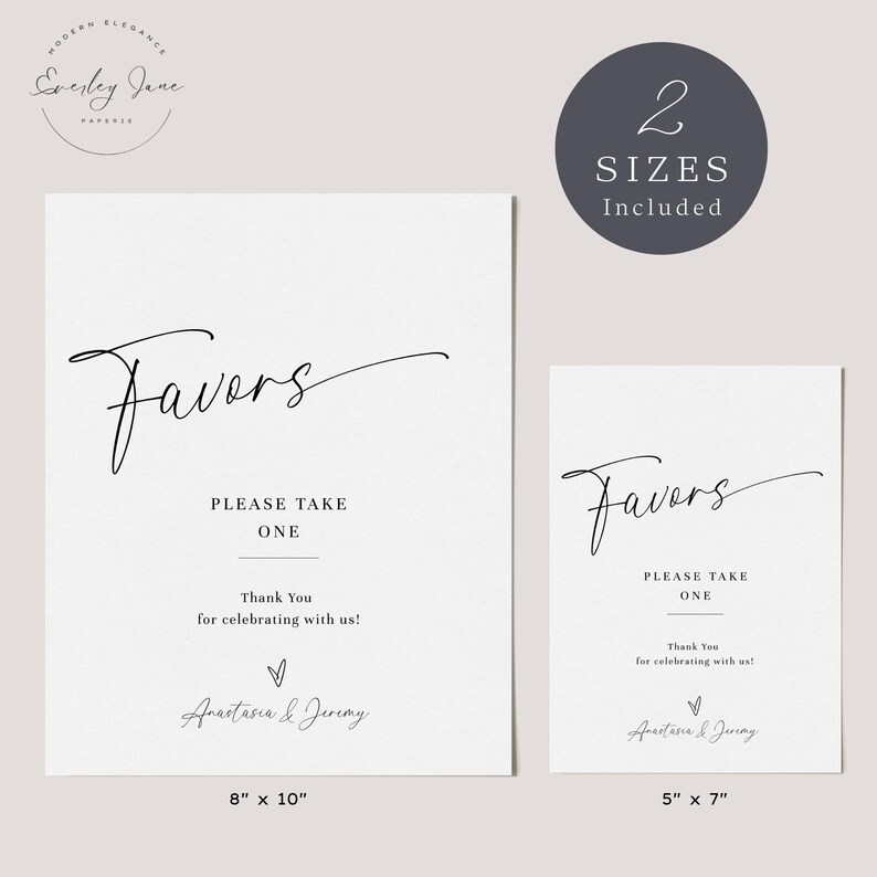 Minimalist Wedding Favors Sign, Modern Favors Sign Template, Printable ...