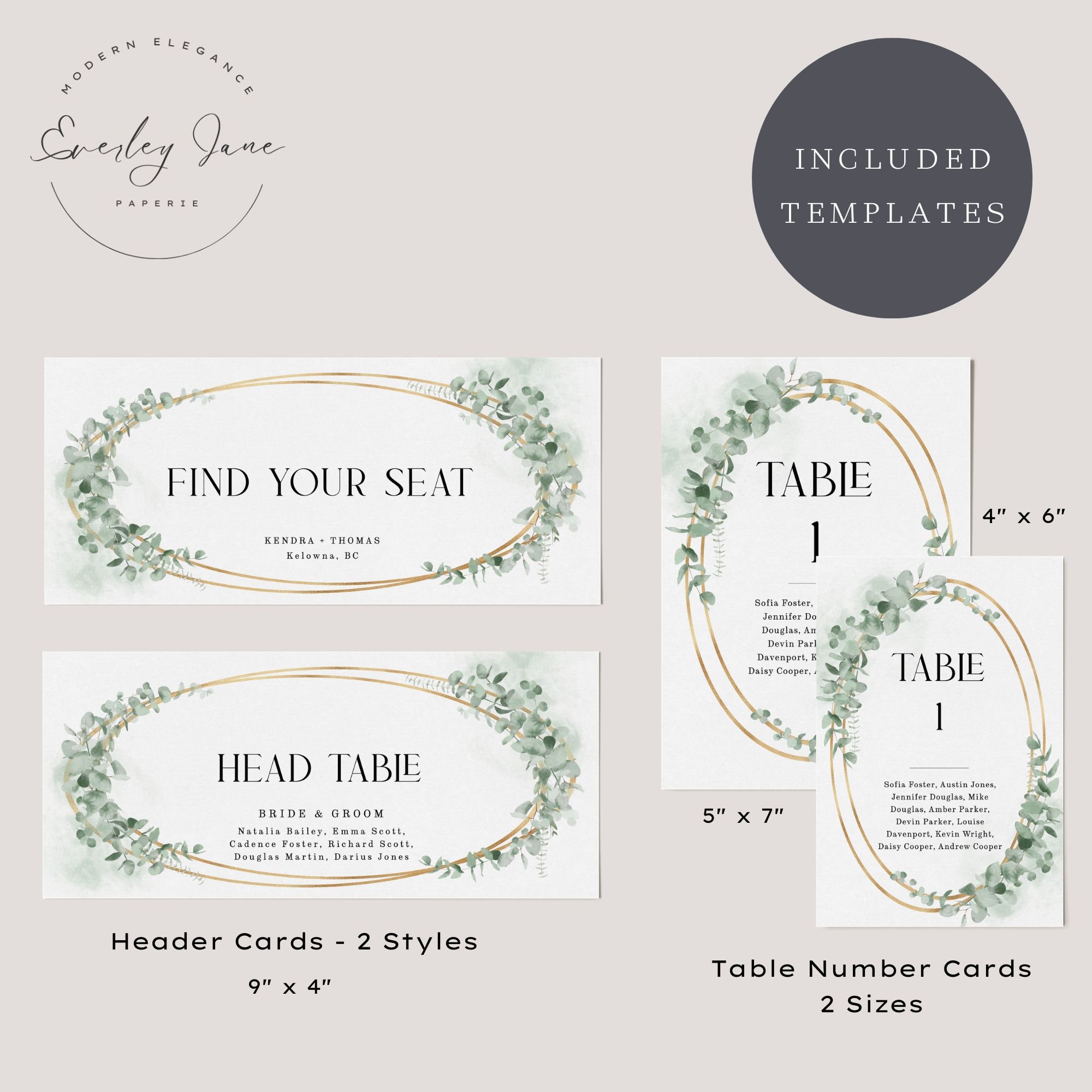 Wedding Seating Chart Template Printable Seating Chart Cards Eucalyptus ...