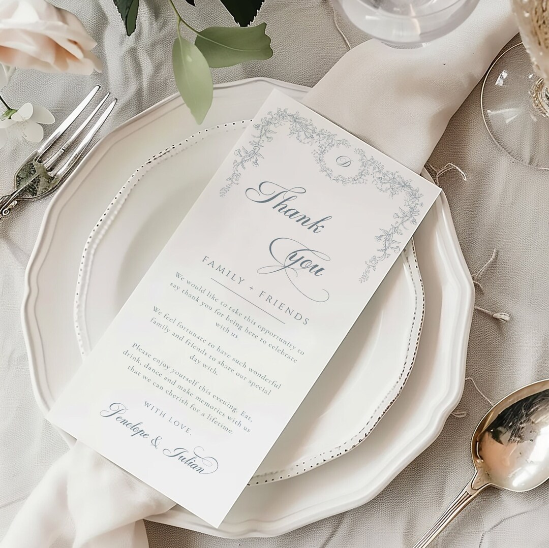 Wedding Table Thank You Template, Table Setting Thank You Card, French ...