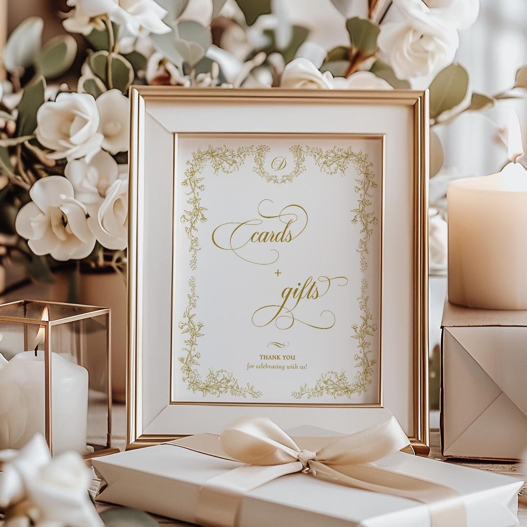 Gold Cards and Gifts Sign, Gold Toile Wedding Cards Sign, Chinoiserie ...