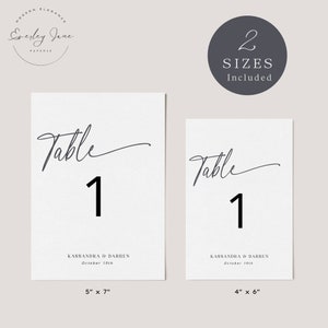Wedding Table Numbers Printable, Minimalist Table Number Cards, Simple ...