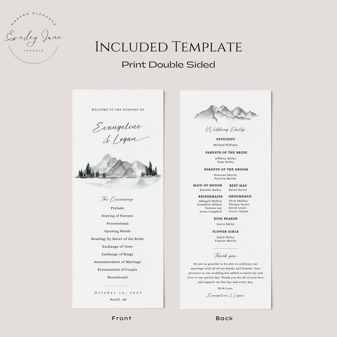 Rustic Wedding Program Template Mountain Wedding Program - Etsy