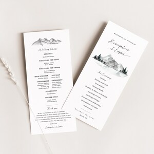 Rustic Wedding Program Template, Mountain Wedding Program, Order of Service, Ceremony Itinerary ...