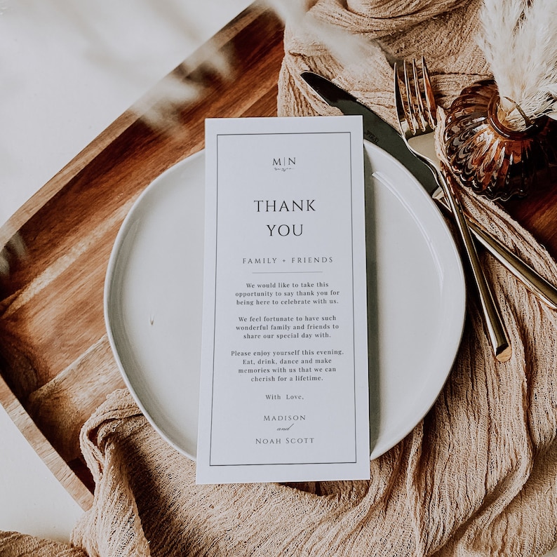 Classic Wedding Thank You Table Card Monogram Thank You - Etsy
