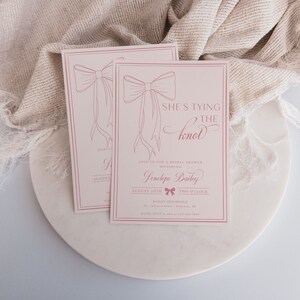 She's Tying the Knot Bridal Shower Invitations Pink, Bow Bridal Shower ...