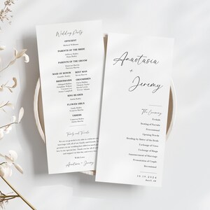 Minimalist Wedding Program Template, Modern Order of Service, Wedding Ceremony Itinerary ...