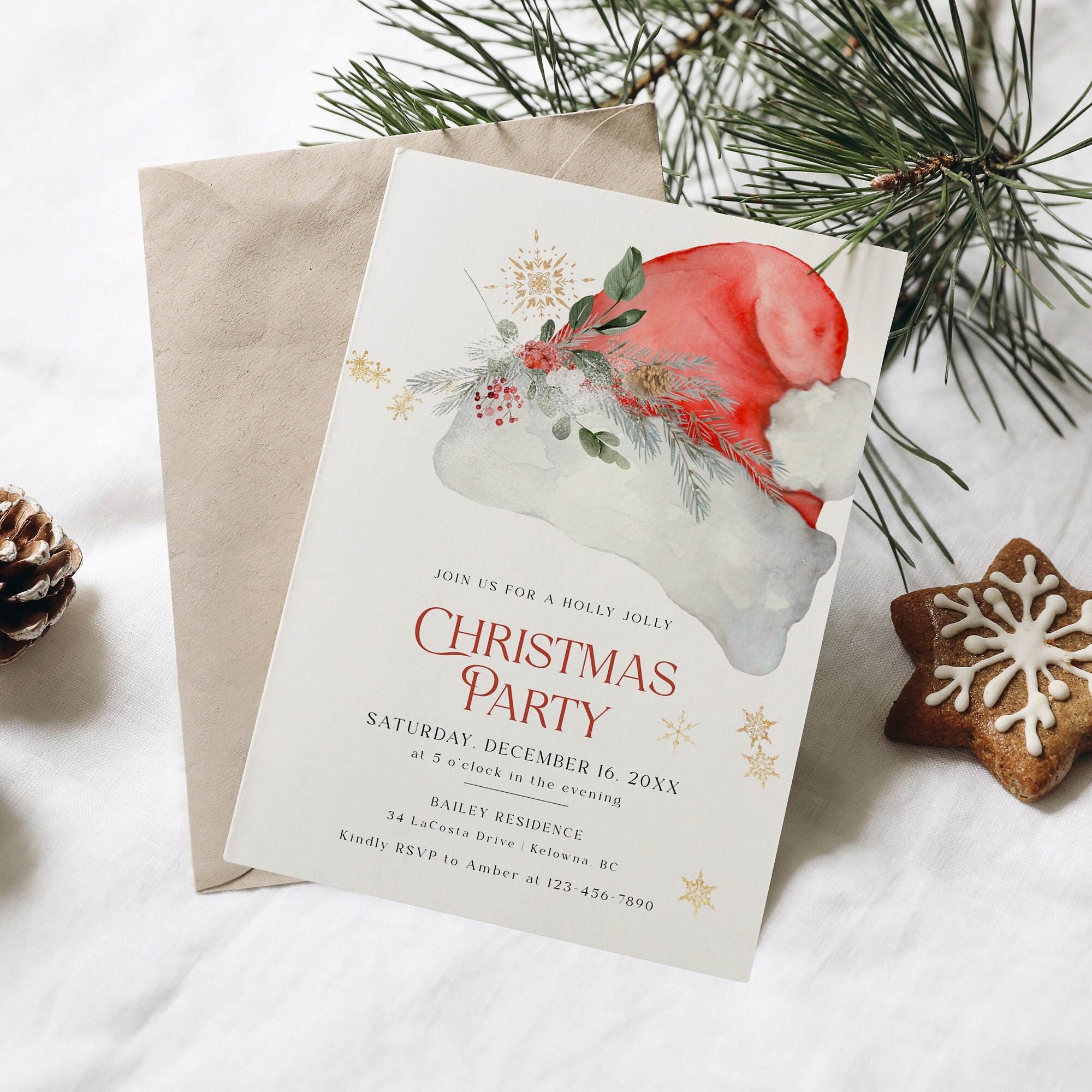 Santa Hat Christmas Party Invitation Christmas Party Invite - Etsy