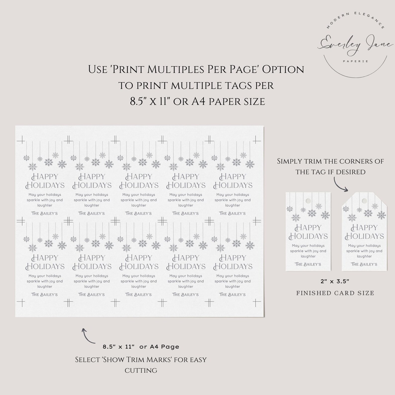 Snowflake Christmas Gift Tag Template, Printable Christmas Gift Tag ...