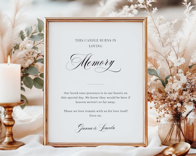 This Candle Burns in Loving Memory Sign Printable, Minimalist Wedding ...