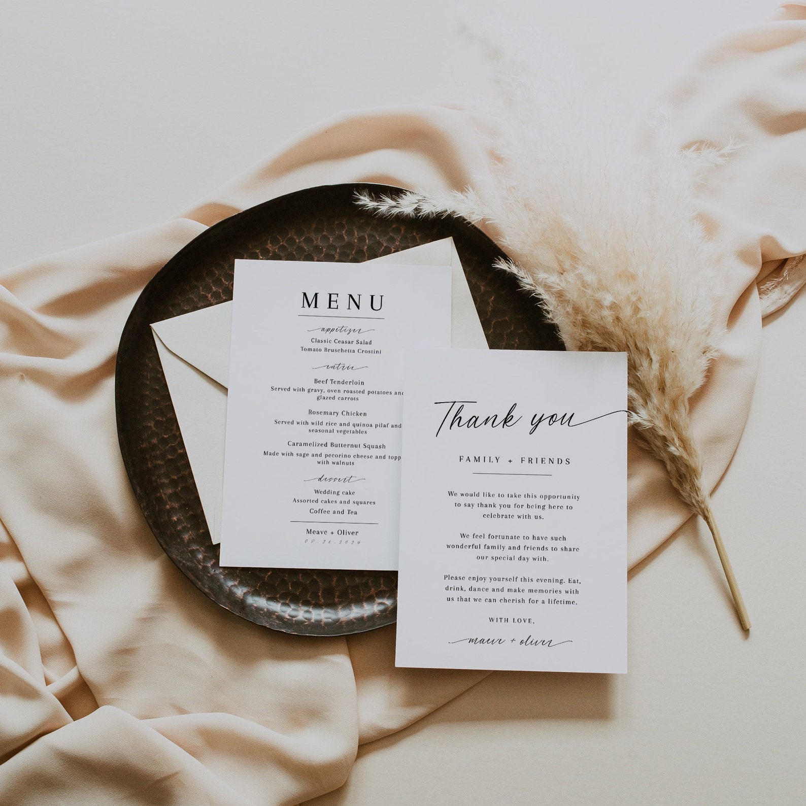 Minimalist Wedding Menu and Thank You Card Wedding Menu Thank - Etsy