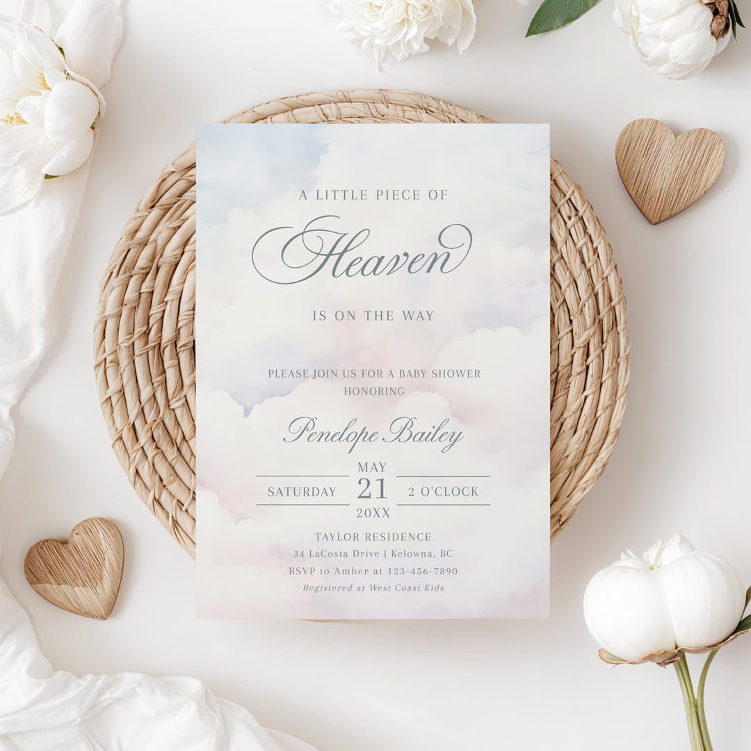 A Little Piece of Heaven Baby Shower Invitation, Heaven Sent Baby ...