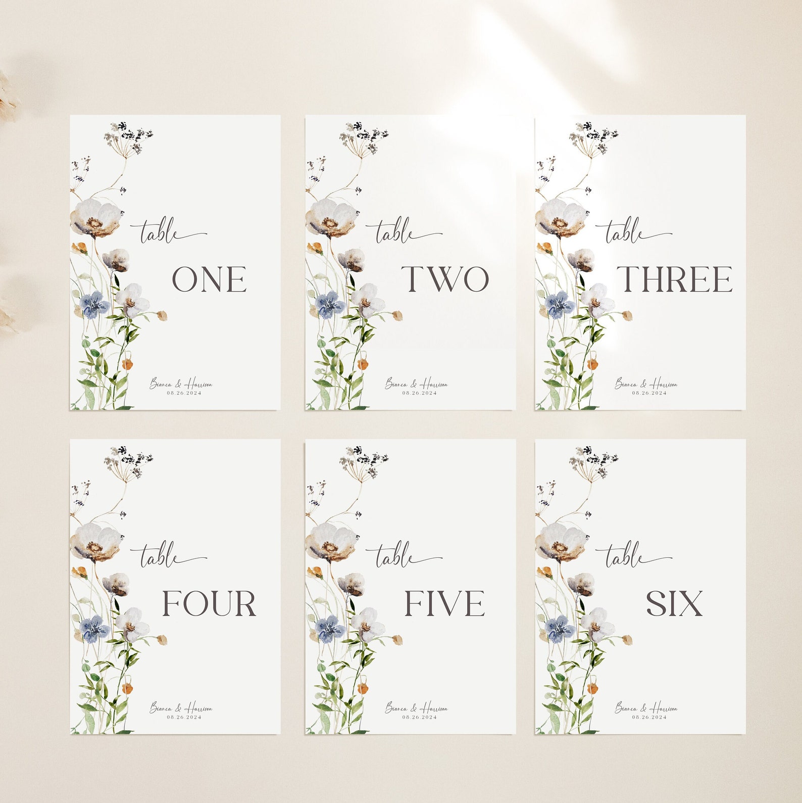 Wildflower Wedding Table Numbers Floral Table Number Card - Etsy