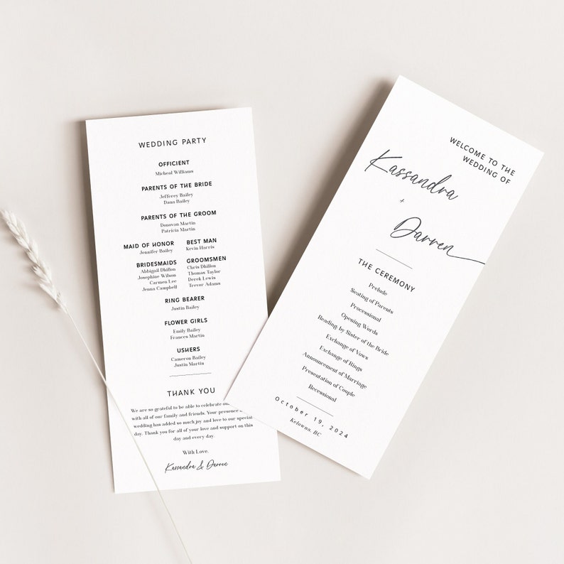 Minimalist Wedding Program Card Modern Order of Service - Etsy