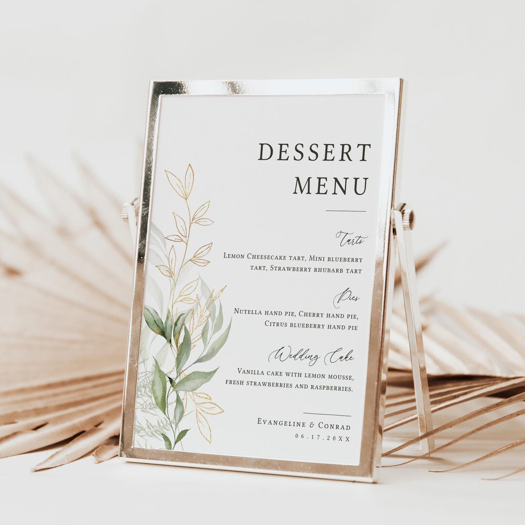 Greenery Wedding Dessert Menu Template, Wedding Dessert Sign, Printable ...