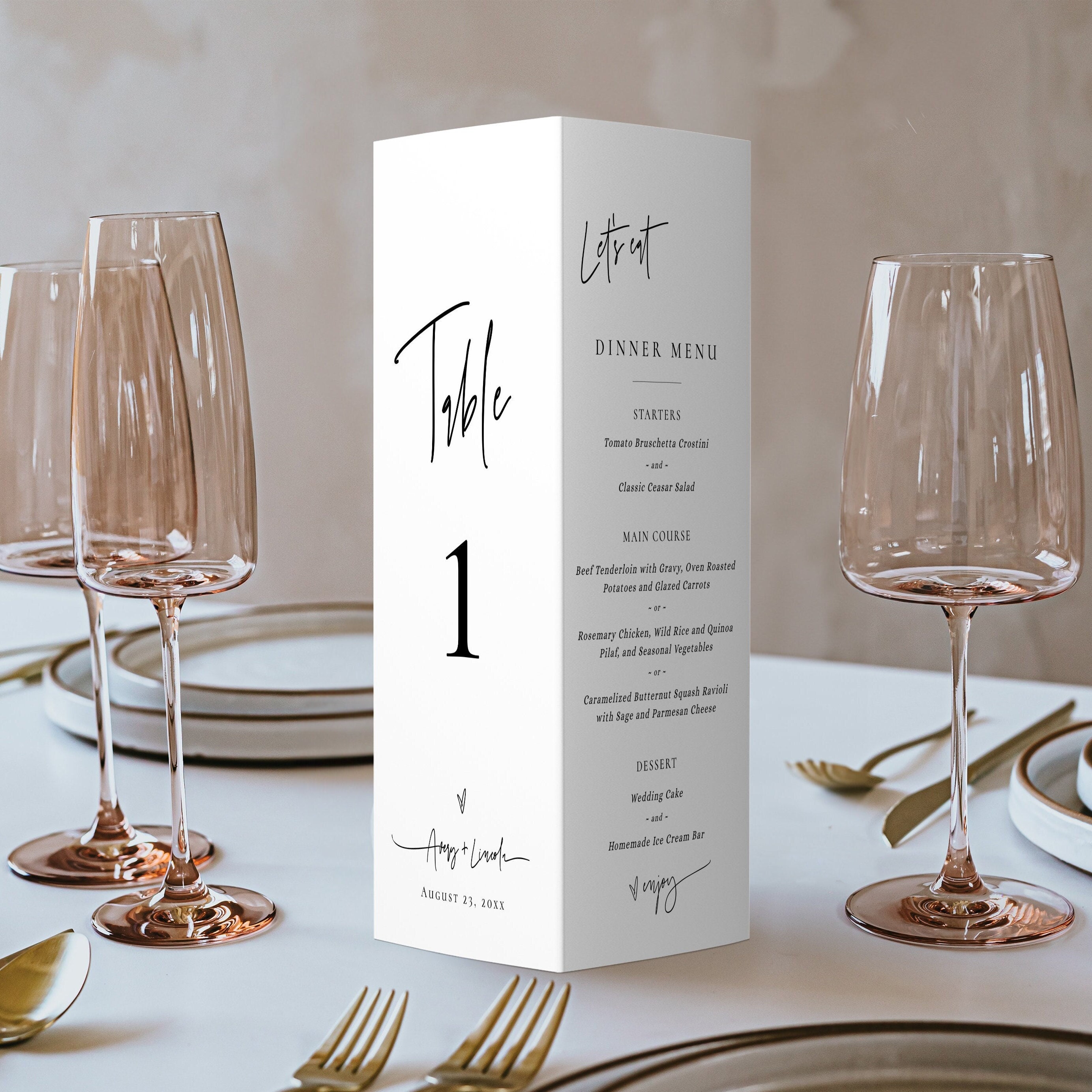 Tri-fold Wedding Table Number Template, Trifold Table Number & Menu ...