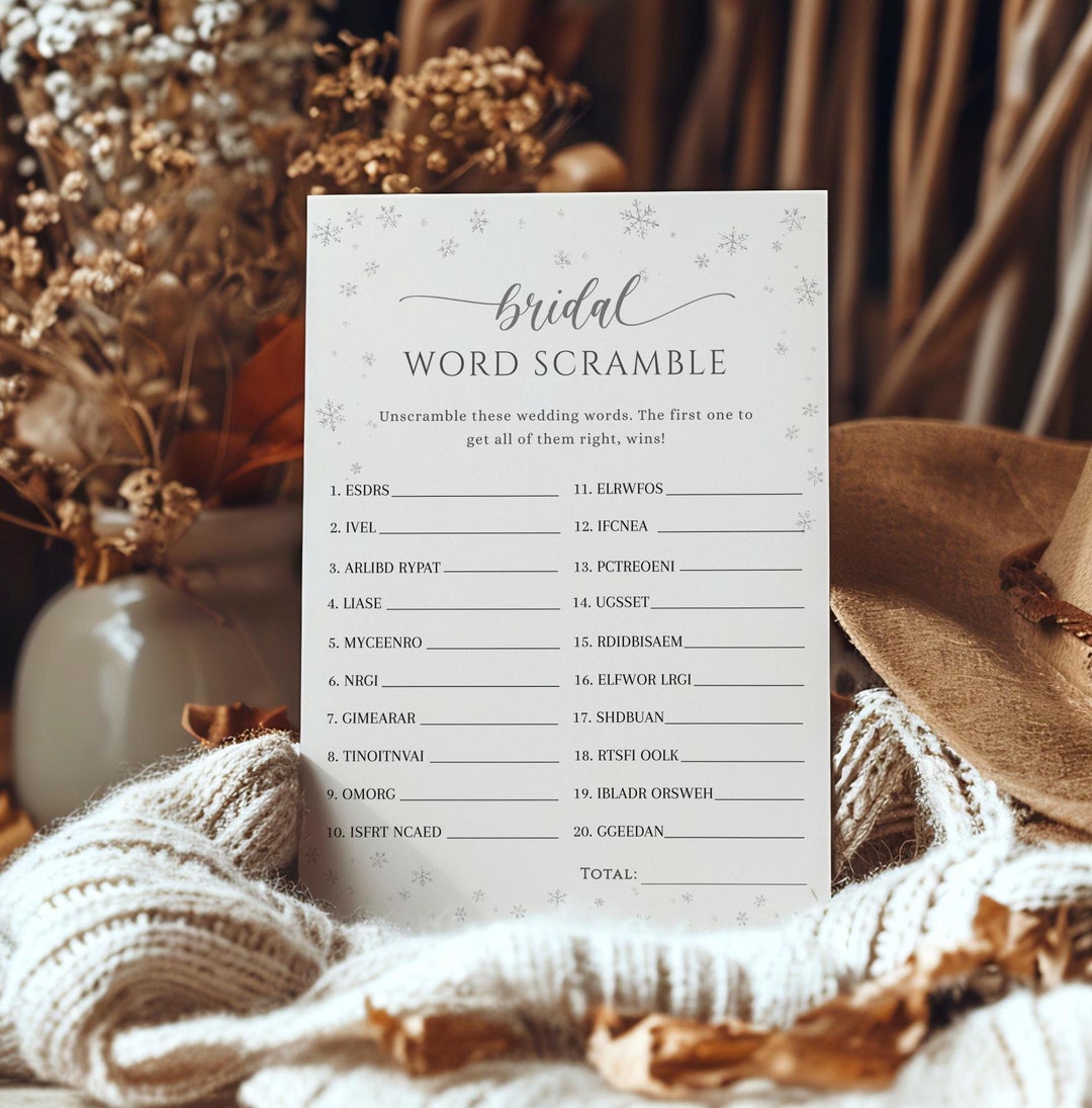 Word Scramble Bridal Shower Game, Snow in Love Bridal Shower Game ...