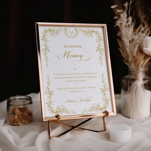 Memory Table Sign Gold, Gold Memorial Sign Wedding, Chinoiserie Wedding ...