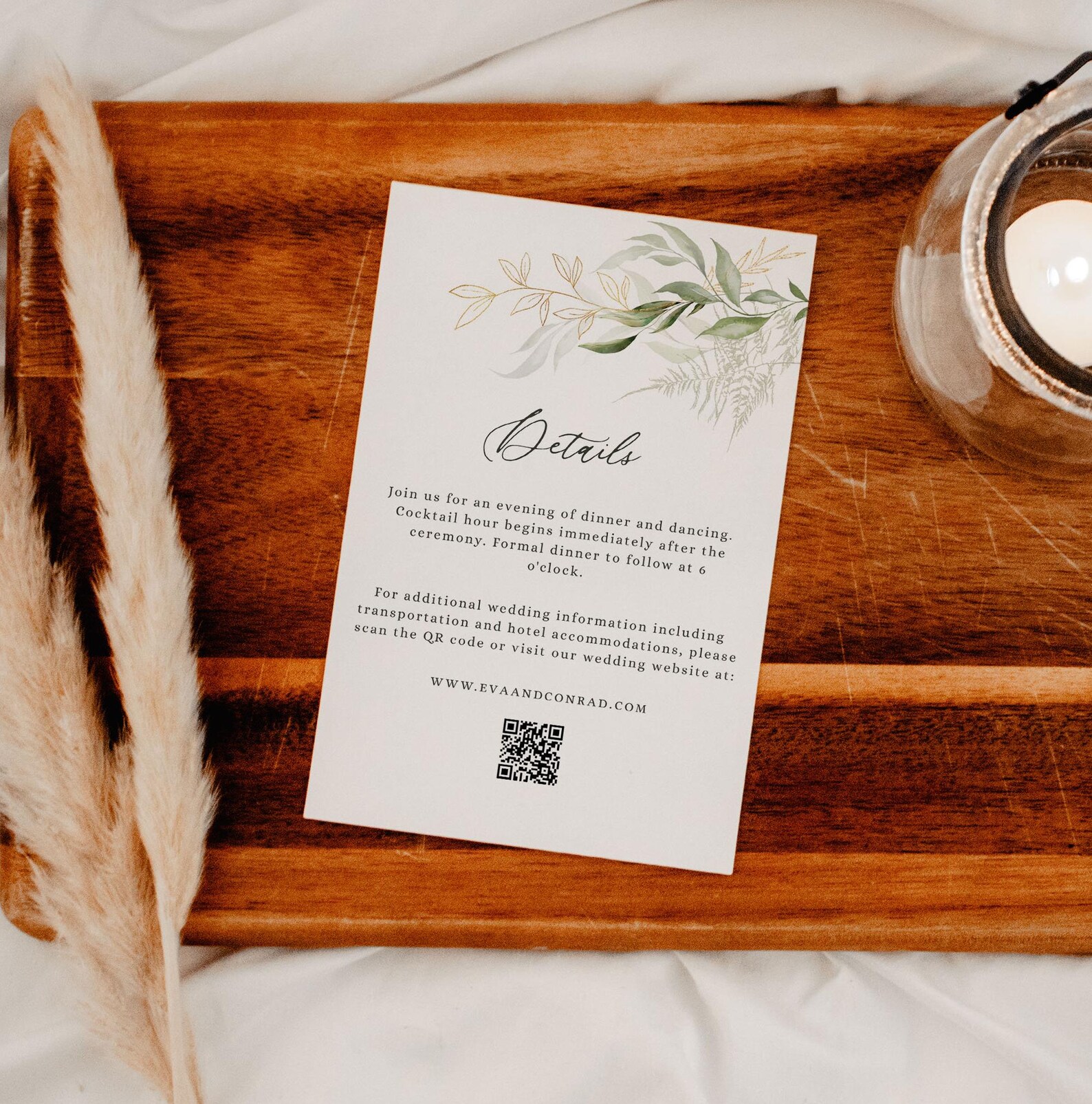 Details Card With QR Code, Greenery Wedding Details Card, Printable ...